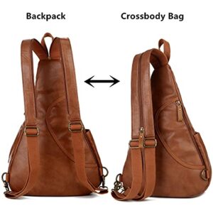 Baosha Leather Sling Bag Small Crossbody Backpack Casual Daypack Outdoor Cycling Hiking Backpack XB-10 (Brown)