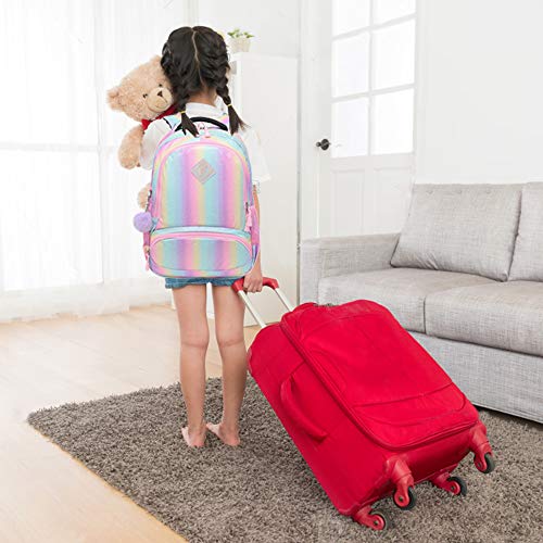 Girls Backpack Rainbow Glitter Kids School Bookbag 3 in 1 Set School Bag with Lunch Bag Pencil Case