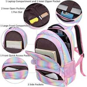 Girls Backpack Rainbow Glitter Kids School Bookbag 3 in 1 Set School Bag with Lunch Bag Pencil Case