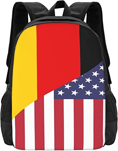 German USA Friendship Flag Casual Backpack School Bag Laptop Travel Backpack for Men Women