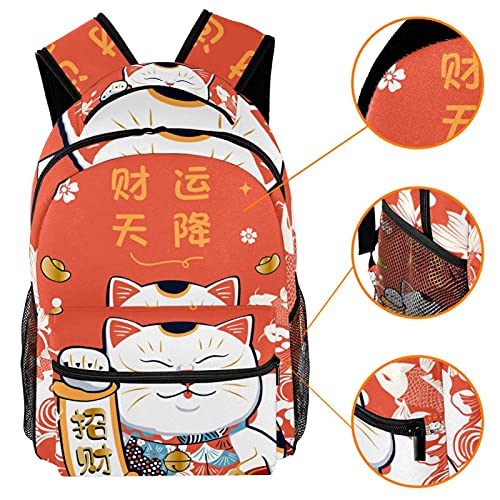 Red Lucky Cat Kids School Backpack Teens Casual Daypack for Preschool Kindergarten Travel