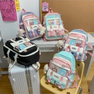 KOWVOWZ Lovely Kawaii Backpack for Teen Girls Back to School Aesthetic Student Bookbag withi Pin & Cute Accessories (Pink)