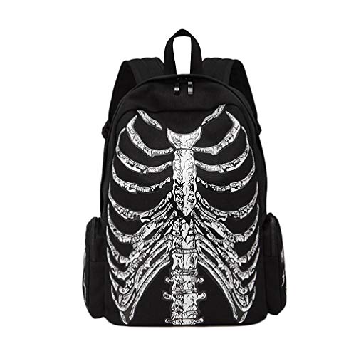 TENDYCOCO Ribcage Skeleton Print Backpacks Halloween Party Favor Bag Canvas Students Shoulder Bag