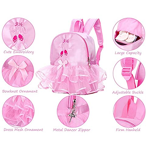 ORIDOOR Little Girl's Cute Ballet Dance Duffel Bags Tutu Dress Dance Backpack with Pink Lace for Ballerina B3 Pink Shoes