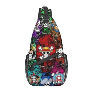 hairouri japanese anime crossbody sling backpack shoulder bag for women men boys girls skull chest sling bag multipurpose crossbody shoulder bag travel hiking daypack-a1