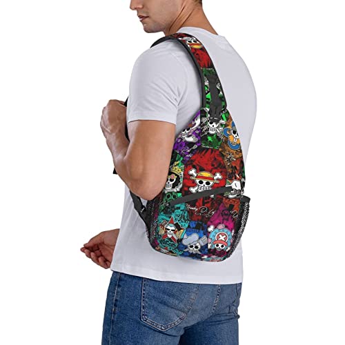 HAIROURI Japanese Anime Crossbody Sling Backpack Shoulder Bag For Women Men Boys Girls Skull Chest Sling Bag Multipurpose Crossbody Shoulder Bag Travel Hiking Daypack-A1