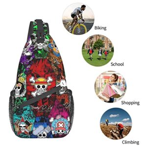 HAIROURI Japanese Anime Crossbody Sling Backpack Shoulder Bag For Women Men Boys Girls Skull Chest Sling Bag Multipurpose Crossbody Shoulder Bag Travel Hiking Daypack-A1