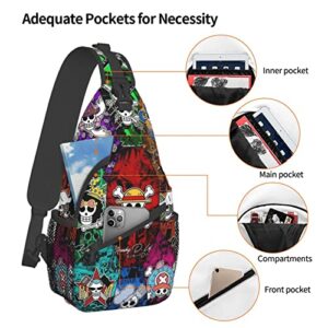 HAIROURI Japanese Anime Crossbody Sling Backpack Shoulder Bag For Women Men Boys Girls Skull Chest Sling Bag Multipurpose Crossbody Shoulder Bag Travel Hiking Daypack-A1