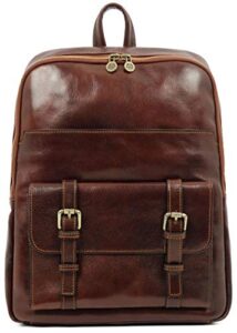 time resistance leather backpack vintage rucksack purse for laptop up to 15in brown book bag