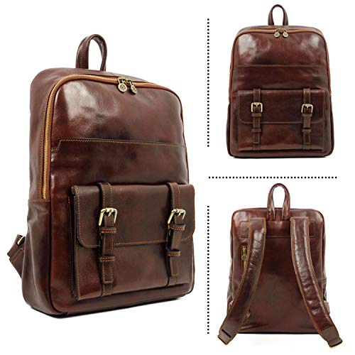 Time Resistance Leather Backpack Vintage Rucksack Purse for Laptop up to 15in Brown Book Bag