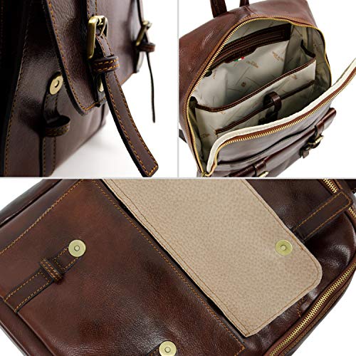 Time Resistance Leather Backpack Vintage Rucksack Purse for Laptop up to 15in Brown Book Bag