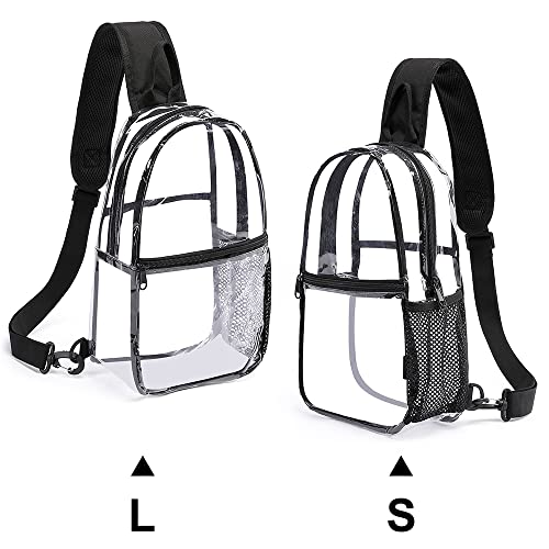 Clear Sling Bag Stadium Approved, Heavy Duty Small Clear Backpack, Clear Crossbody Bag (Black 1)