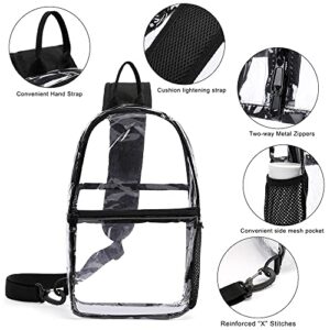 Clear Sling Bag Stadium Approved, Heavy Duty Small Clear Backpack, Clear Crossbody Bag (Black 1)