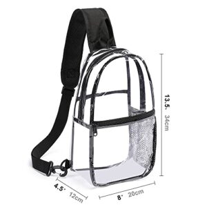 Clear Sling Bag Stadium Approved, Heavy Duty Small Clear Backpack, Clear Crossbody Bag (Black 1)