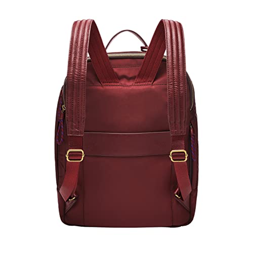 Fossil Women's Tess Recycled Fabric Laptop Backpack Purse Handbag, Wine Quilted (Model: ZB1653609)