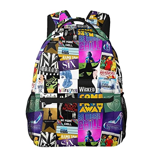 Broadway Musical Collage Backpack Large Capacity School Book Bag Laptop Backpacks Lightweight Travel Bookbag Boys Daypack