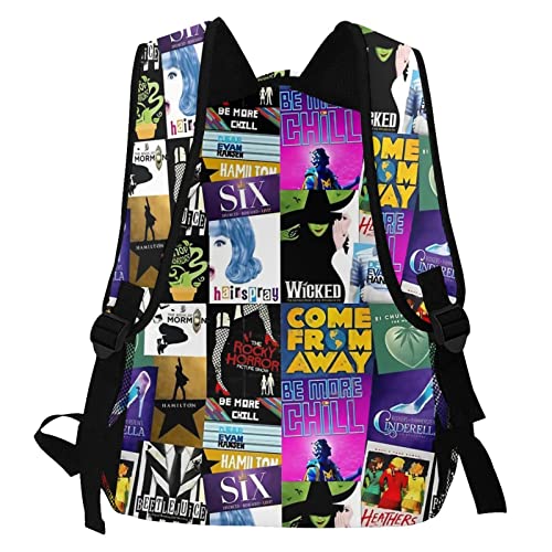 Broadway Musical Collage Backpack Large Capacity School Book Bag Laptop Backpacks Lightweight Travel Bookbag Boys Daypack