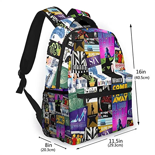 Broadway Musical Collage Backpack Large Capacity School Book Bag Laptop Backpacks Lightweight Travel Bookbag Boys Daypack