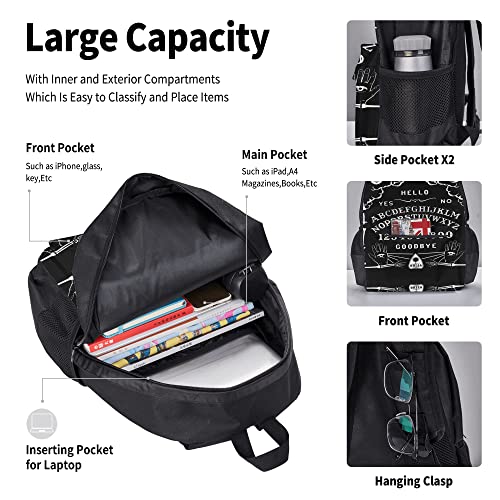 SWEET TANG School Backpack sets 3 piece Teens Studentss (Skeleton Ouija Board Tattoo Black) Book Bag+Lunch Bag+Pencil Case Cute College Work Gym Hiking Fishing Computer Bag, One Size