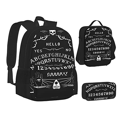 SWEET TANG School Backpack sets 3 piece Teens Studentss (Skeleton Ouija Board Tattoo Black) Book Bag+Lunch Bag+Pencil Case Cute College Work Gym Hiking Fishing Computer Bag, One Size