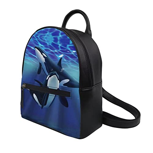 Showudesigns Killer Whale Backpack with Zipper and Adjustable Straps Mini Purse Shoulder Bags Casual Handbag Daypack Tote Bags for Travel Beach Cute Orca Blue