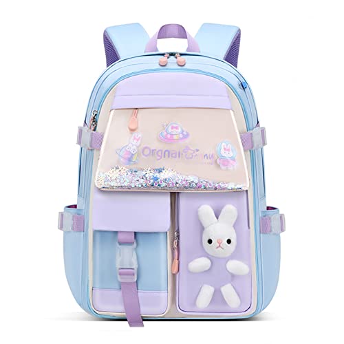 MOONASE Kawaii Bunny Backpack For Girls Bookbag Cute School Bag With Kawaii Pin Bunny Backpack (Blue, Large)