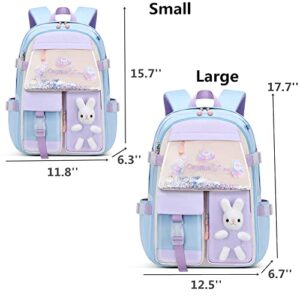 MOONASE Kawaii Bunny Backpack For Girls Bookbag Cute School Bag With Kawaii Pin Bunny Backpack (Blue, Large)