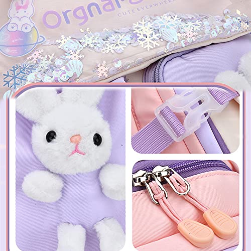 MOONASE Kawaii Bunny Backpack For Girls Bookbag Cute School Bag With Kawaii Pin Bunny Backpack (Blue, Large)