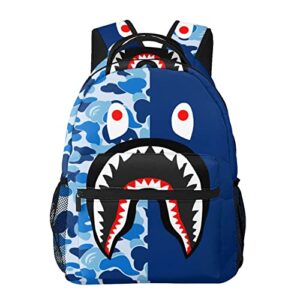 shark face camo blue backpack college ba&p_e bookbag casual laptop daypack for school travel