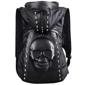 chikencall skull backpack hooded skull gothic rucksack rivet studded zipper shoulder purse black punk metal 3d stereo daypack