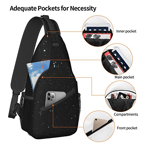 THEEND Lightweight Sling Black Glitter Backpack Sling Bag Travel Hiking Small Backpack For Women Men Kids Gifts, One Size