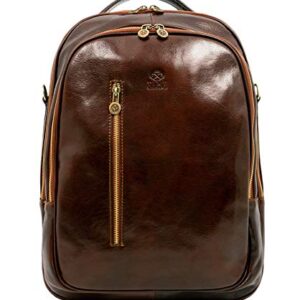 Time Resistance Leather Backpack Travel Bag Carry On Rucksack Brown Book Bag