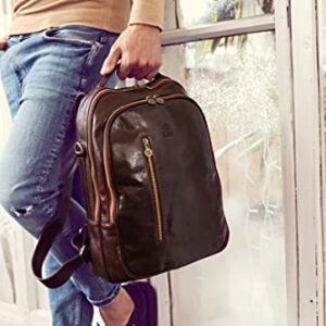 Time Resistance Leather Backpack Travel Bag Carry On Rucksack Brown Book Bag