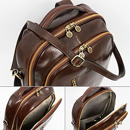 Time Resistance Leather Backpack Travel Bag Carry On Rucksack Brown Book Bag