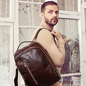 Time Resistance Leather Backpack Travel Bag Carry On Rucksack Brown Book Bag