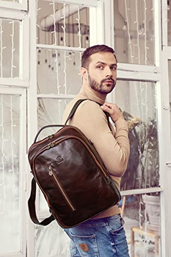 Time Resistance Leather Backpack Travel Bag Carry On Rucksack Brown Book Bag