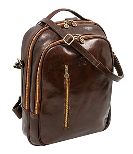 Time Resistance Leather Backpack Travel Bag Carry On Rucksack Brown Book Bag