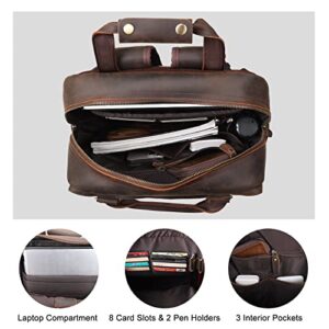 TIDING Full Grain Leather Backpack 15.6 Inch Laptop Bag Retro School Travel Office Daypack for Men