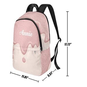 SunFancy Rose Pink Glitter Flow Drop Personalized Casual Backpack Unisex Travel Daypack for Teen Adult Boys Girls