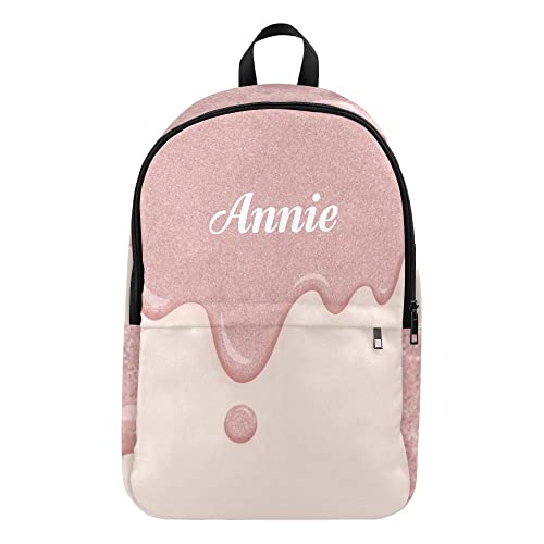 SunFancy Rose Pink Glitter Flow Drop Personalized Casual Backpack Unisex Travel Daypack for Teen Adult Boys Girls