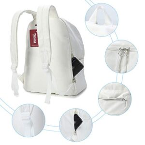 Zicac Unisex DIY Canvas Backpack Daypack Satchel Backpack (White, With Side Pocket)