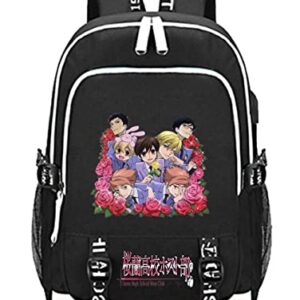 TIMMOR MAGIC Anime Ouran High School Host Club Backpack with USB Charging Port, Schoolbags Bookbags.(Black3)