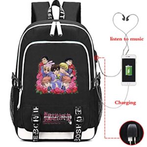 TIMMOR MAGIC Anime Ouran High School Host Club Backpack with USB Charging Port, Schoolbags Bookbags.(Black3)