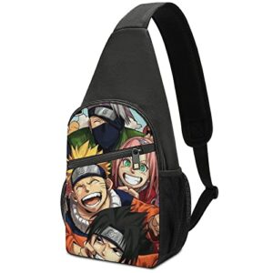 small sling crossbody bag anime printing multifunction chest shoulder bag waterproof hiking travel bag with adjustable strap for women men (black)