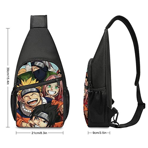 Small Sling Crossbody Bag Anime Printing Multifunction Chest Shoulder Bag Waterproof Hiking Travel Bag with Adjustable Strap for Women Men (Black)