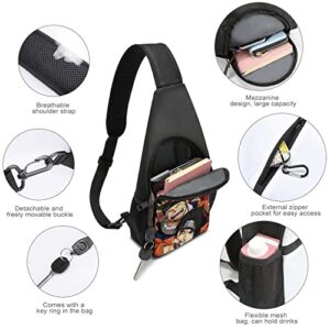 Small Sling Crossbody Bag Anime Printing Multifunction Chest Shoulder Bag Waterproof Hiking Travel Bag with Adjustable Strap for Women Men (Black)