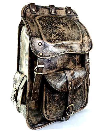 THE CHARMIKA Full Grain 21 Inch Leather Laptop Rucksack Knapsack / Large Backpack Casual Bookbag Daypack Camping Travel (Dark Choco Vintage)