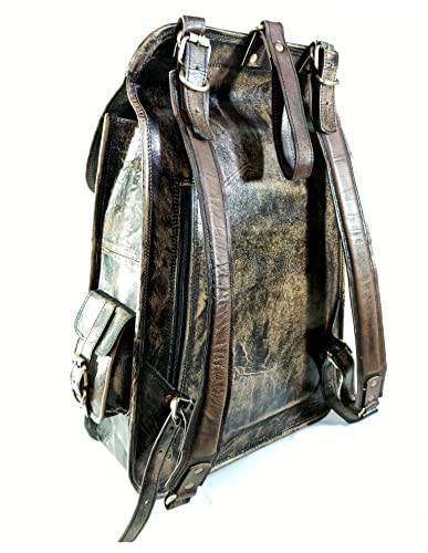 THE CHARMIKA Full Grain 21 Inch Leather Laptop Rucksack Knapsack / Large Backpack Casual Bookbag Daypack Camping Travel (Dark Choco Vintage)