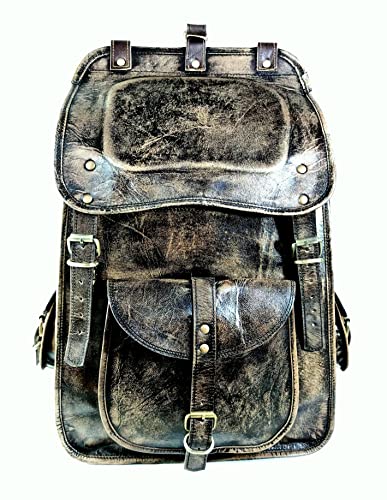 THE CHARMIKA Full Grain 21 Inch Leather Laptop Rucksack Knapsack / Large Backpack Casual Bookbag Daypack Camping Travel (Dark Choco Vintage)