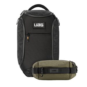 uag 24-liter lightweight tough weather resistant laptop backpack, standard issue black midnight camo + uag hip pack durable weather resistant adjustable strap cross body shoulder bag, ration olive